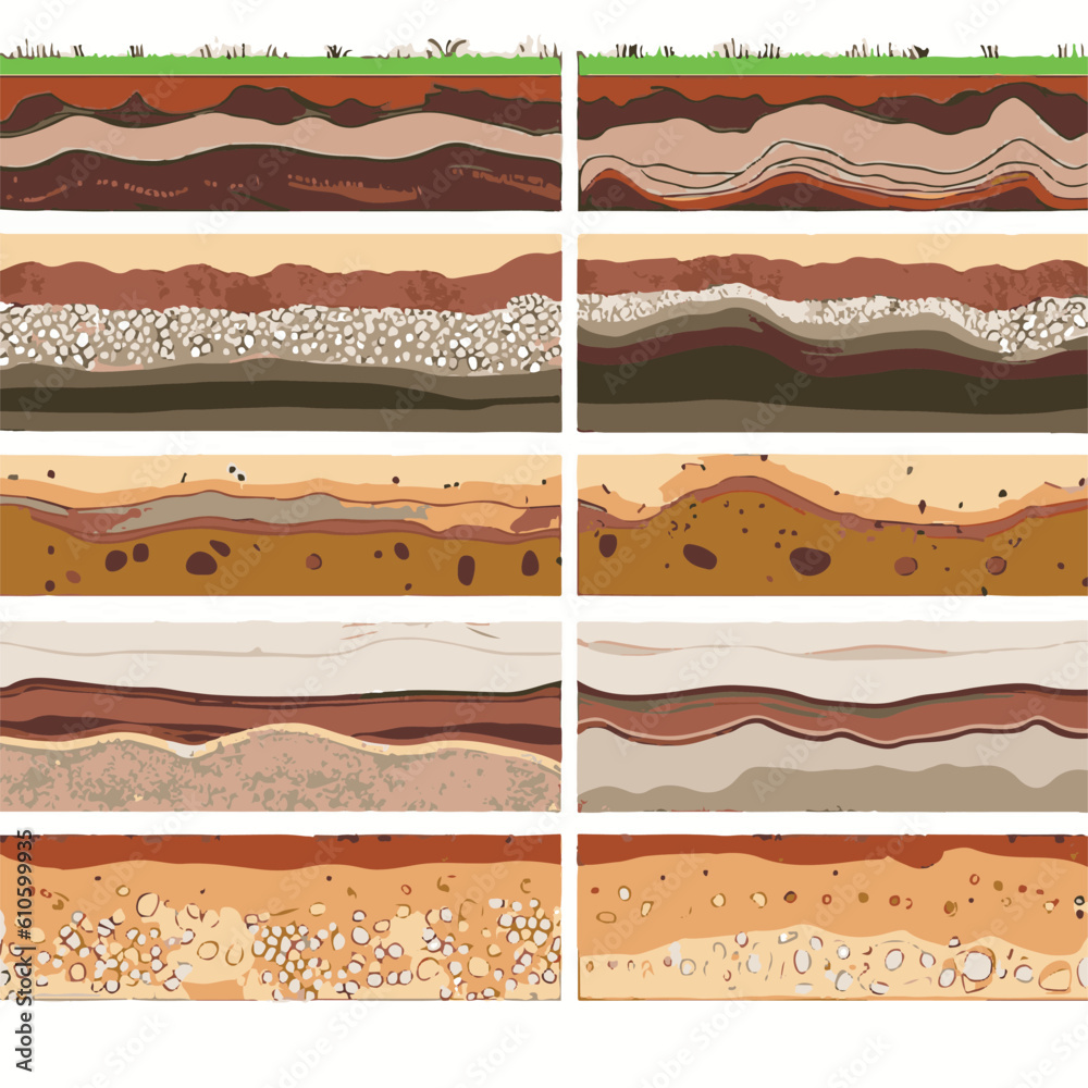 Vetor de Seamless ground cross sections,layers under earth underground ...