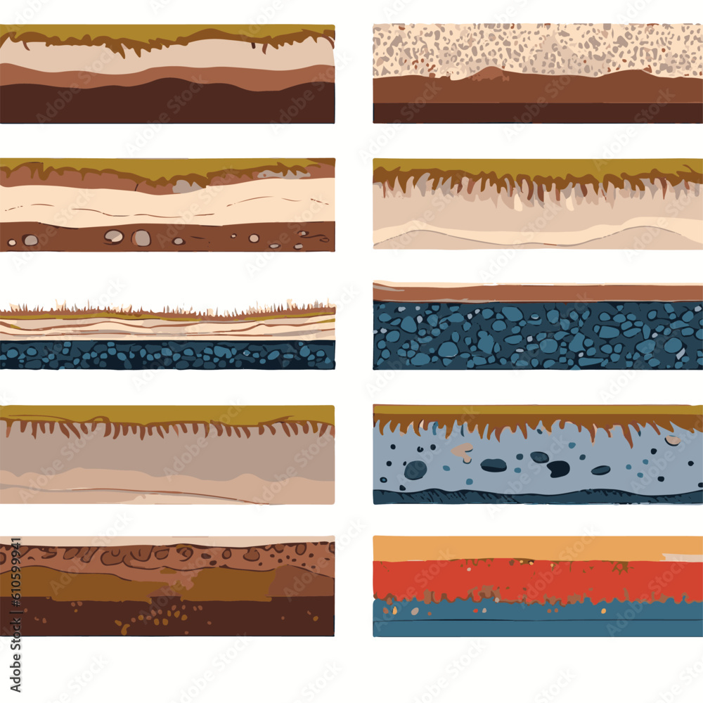 Seamless ground cross sections,layers under earth underground textures ...