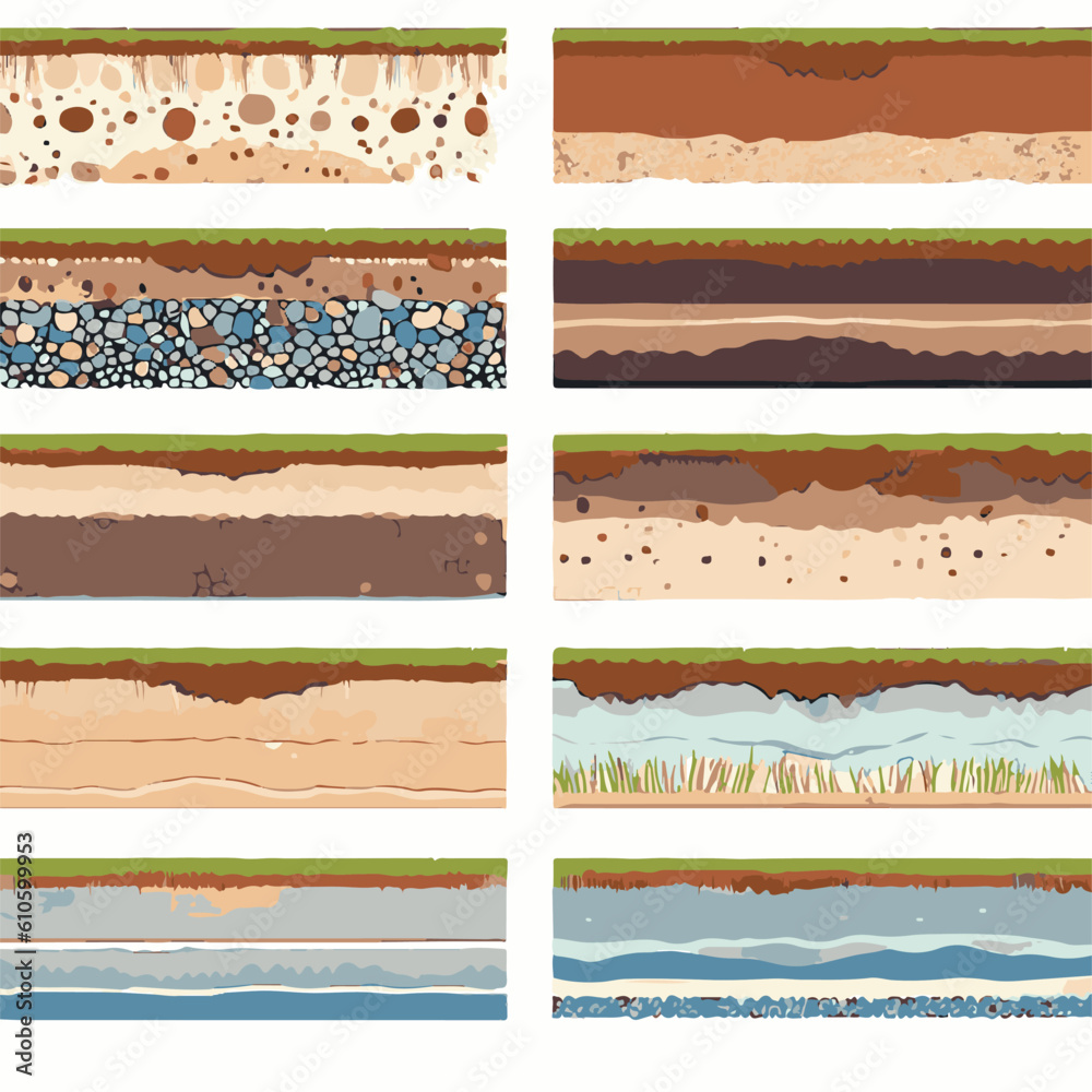 Seamless ground cross sections,layers under earth underground textures ...