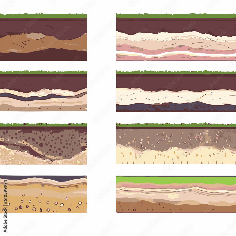Seamless ground cross sections,layers under earth underground textures ...