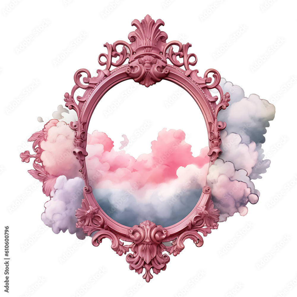 Beautiful Watercolor Pink Cloud Antique Frame isolated on Transparent ...