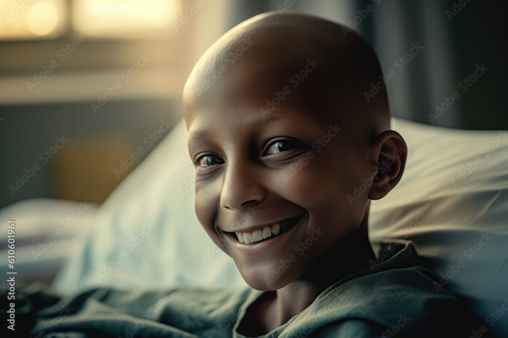 Smile latin american boy with cancer, cancer patient, hairless, looking ...