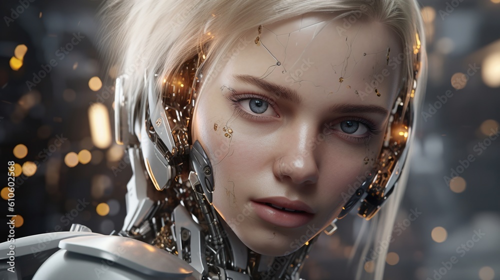 half-robot woman with mechanical body parts. Generative AI Stock Photo ...