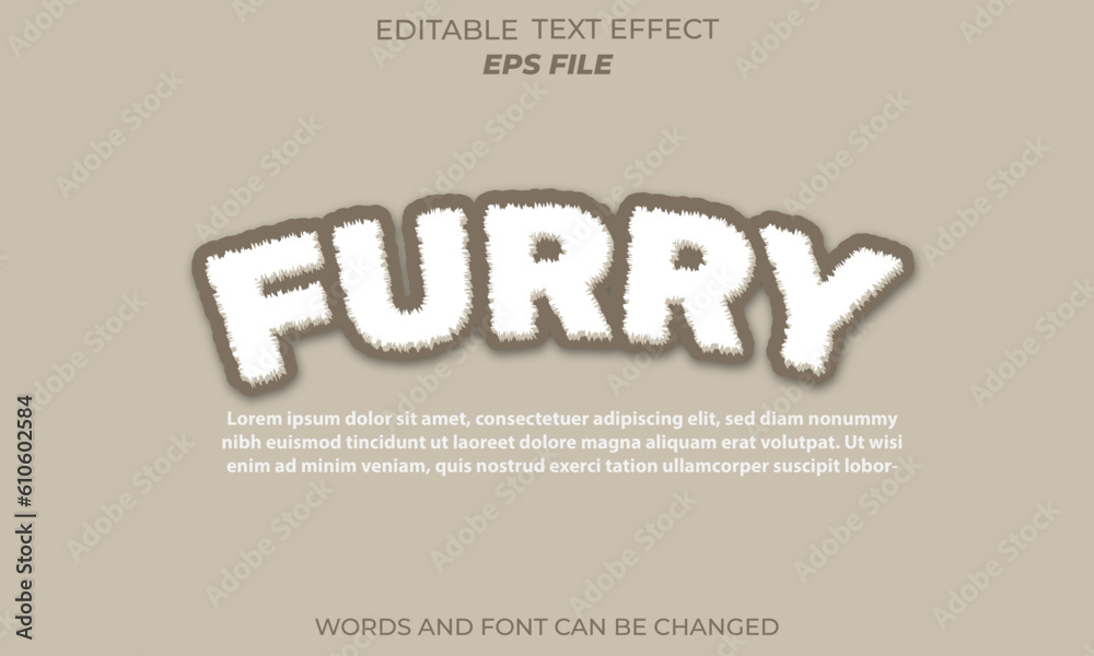 furry text effect, font editable, typography, 3d text. vector template ...