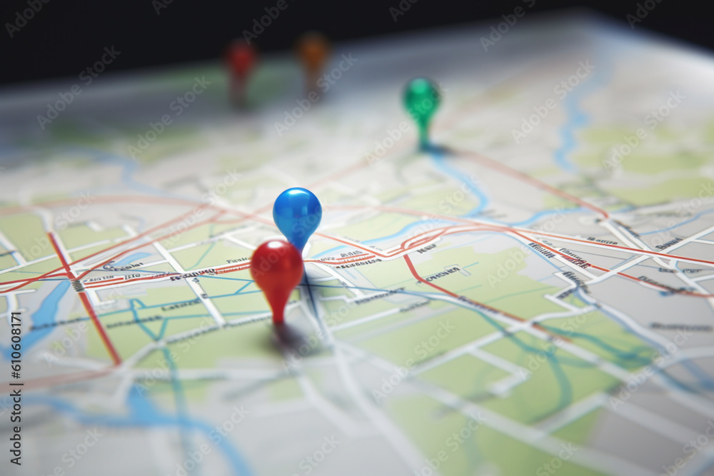 Location marking with a pin on a map with routes Stock Illustration ...