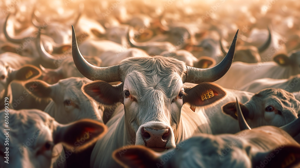 Rows of beef cattle fill the industrial farming facilities. Generative ...