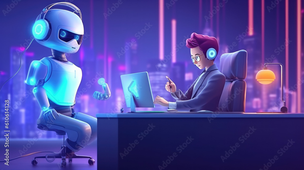 ภาพประกอบสต็อก AI bot, chatbot, AI Artificial Intelligence technology ...