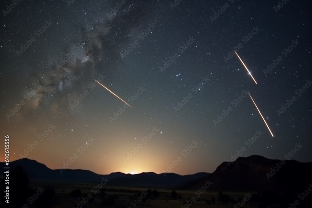 Meteor trails in the night sky beautiful meteor shower, falling stars ...