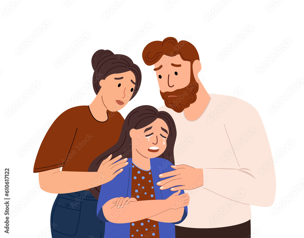 Family support, care concept. Mother, father comforting crying sad ...