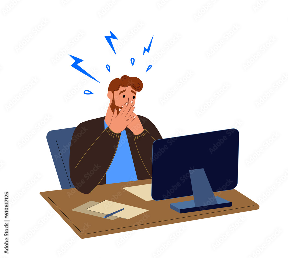 Man Employee in stress, shock.Upset worried Male office worker at ...