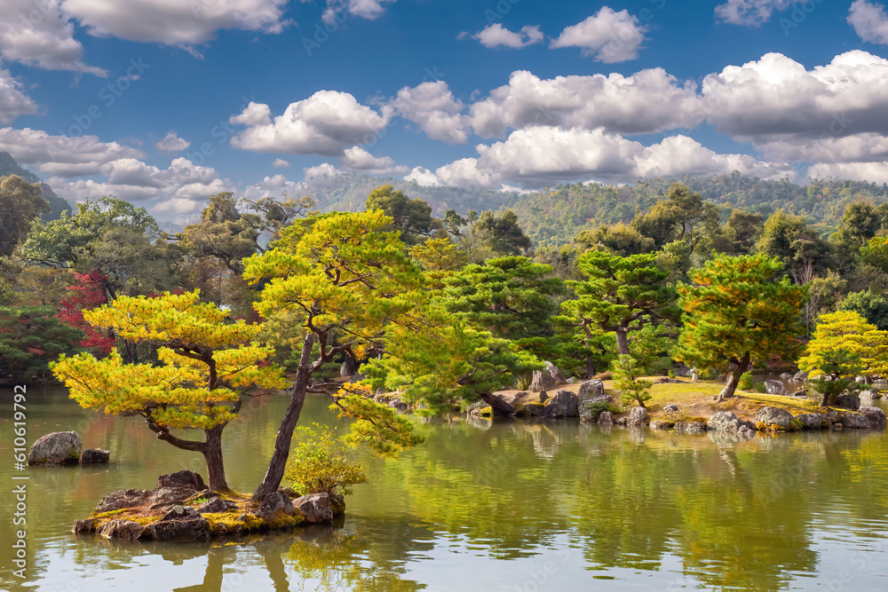 Nature of Japan. Park in Kyoto. Pond with autumn trees. Japanese ...