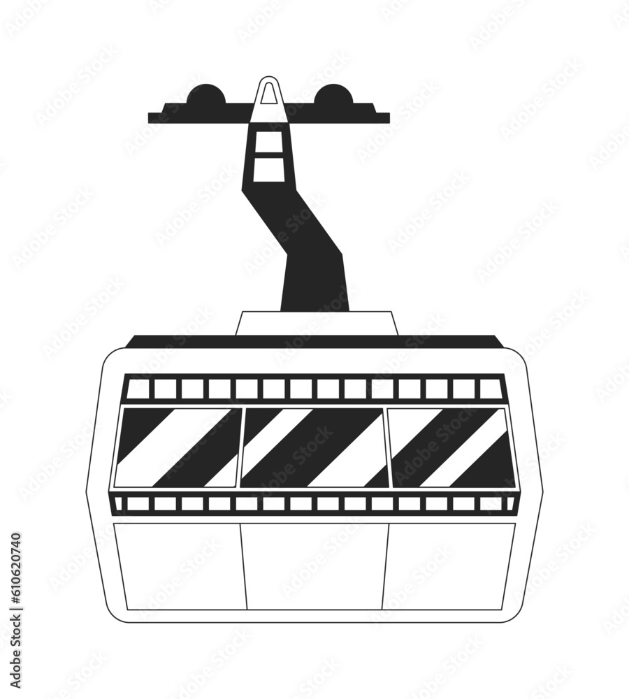 Cabin cable car line art vector cartoon icon. Gondola lift. Aerial ...