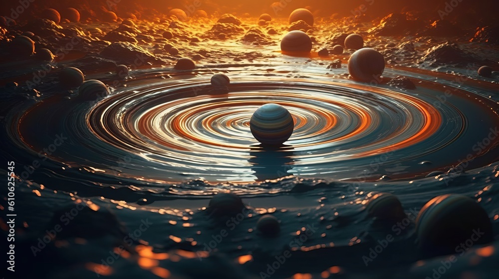 a water ripples and a sphere in the middle of a planet. Generative AI ...