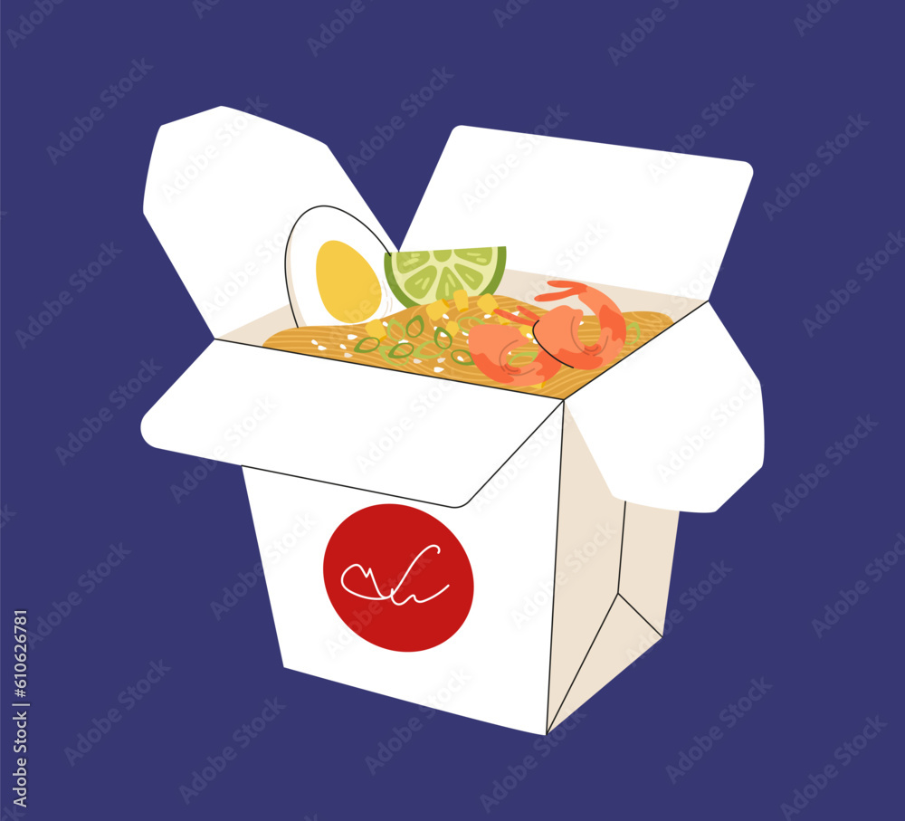 Ramen noodles soup in box concept. Cardboard package with traditionl ...