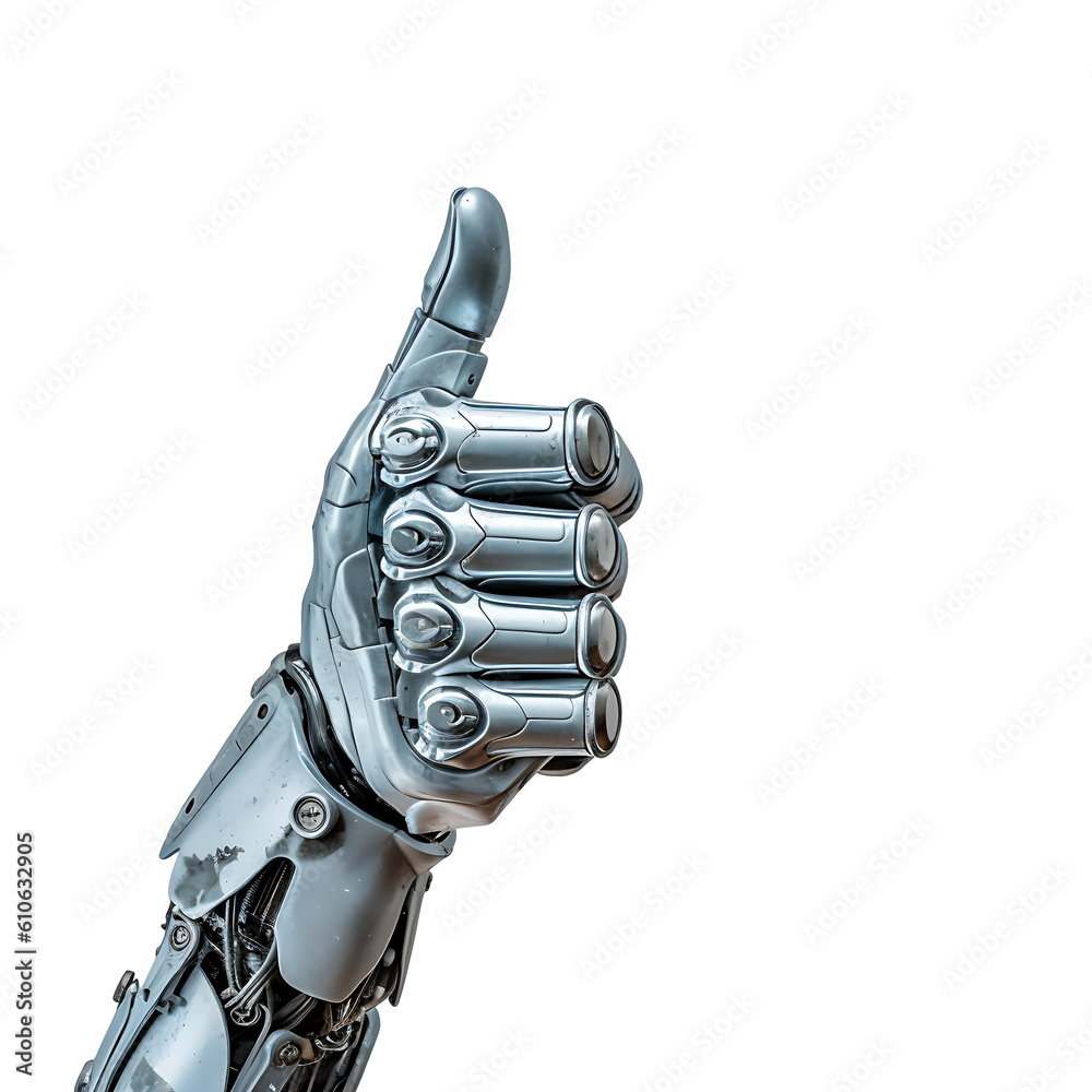 Cyborg robot hand finger giving thumb up sign isolated on Transparent ...