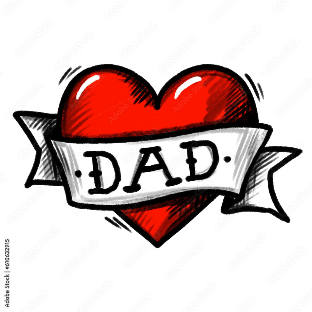 DAD Heart tattoo - hand drawn Stock Illustration | Adobe Stock