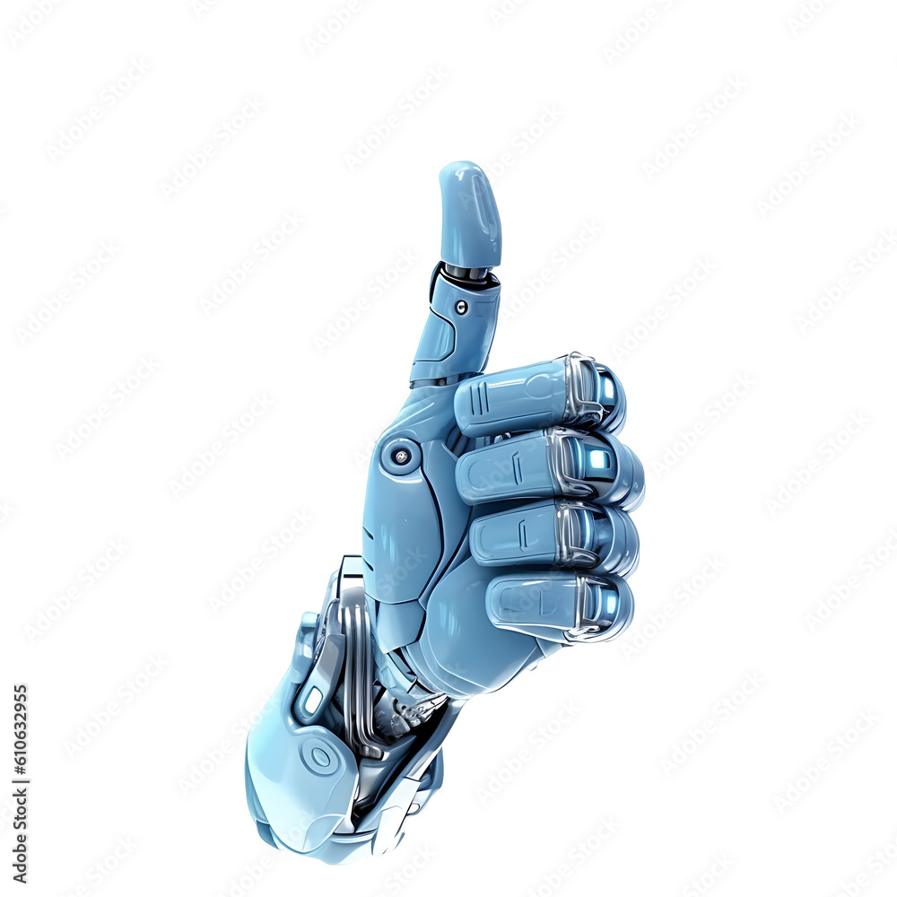 3d Cyborg robot hand finger pointing pose thumb up isolated on ...