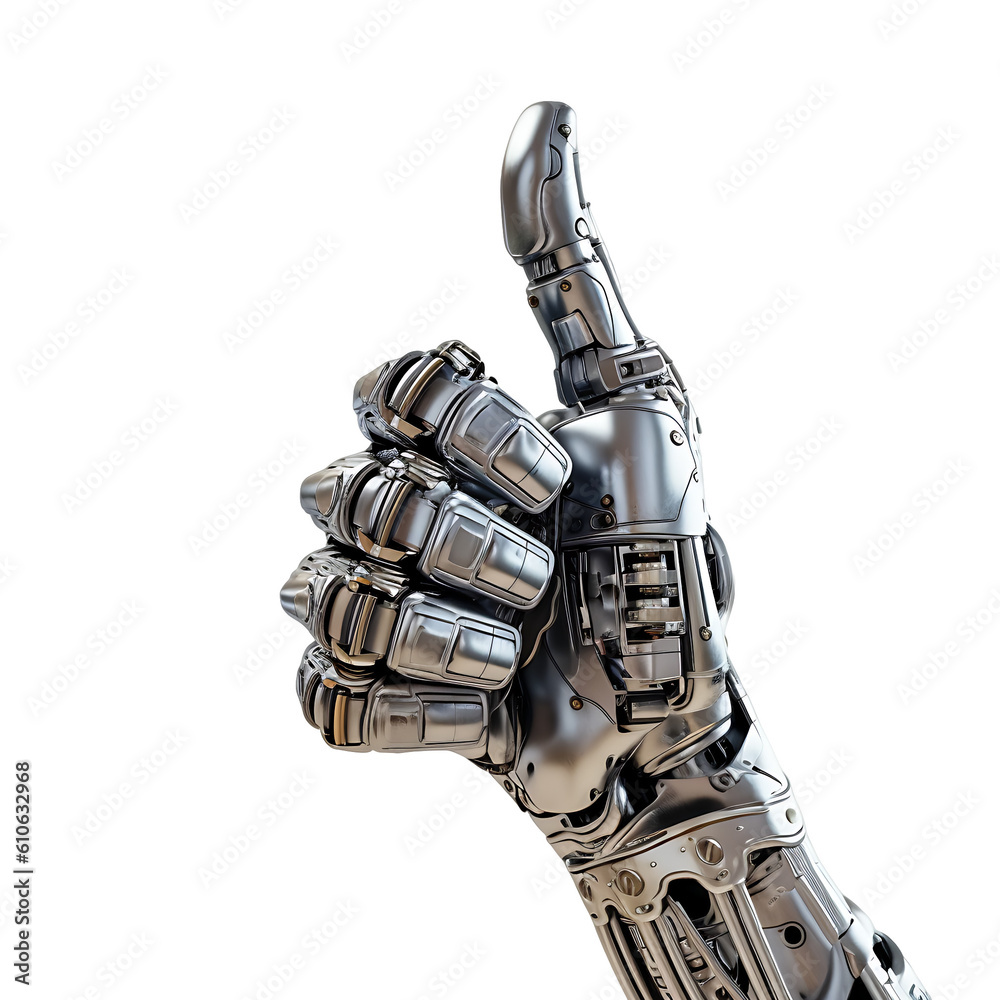 Cyborg robot hand shows thumbs up isolated on Transparent Background ...