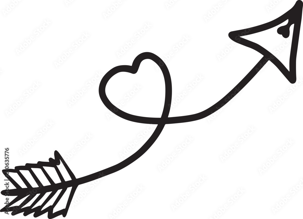 Love arrow vector outline. Hand drawn vector illustration of arrow with ...