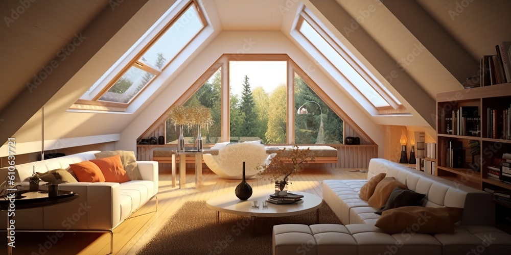 A modern attic inside is a stylish and functional living space that has ...