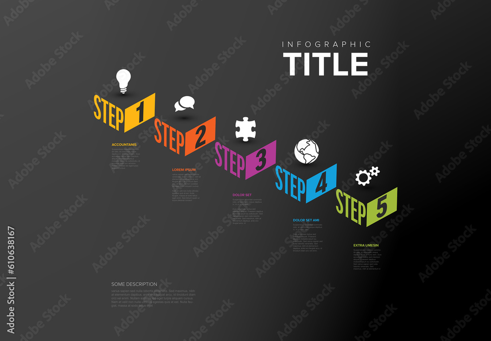 Infogrpahic five steps diagram template for workflow, business schema ...