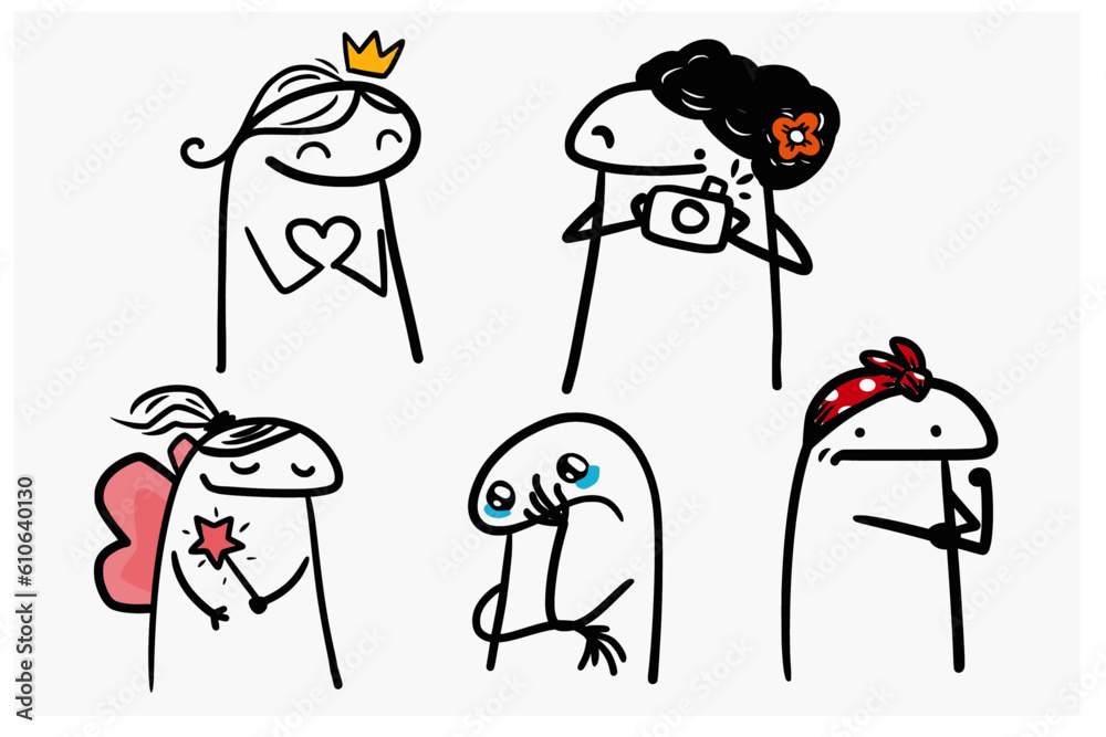 Flork, girls theme. popular internet meme in various poses. Stock ...