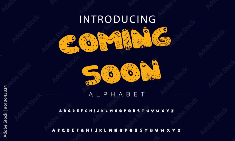 Coming Soon comics alphabet font. Typography comic logo or movie fonts ...