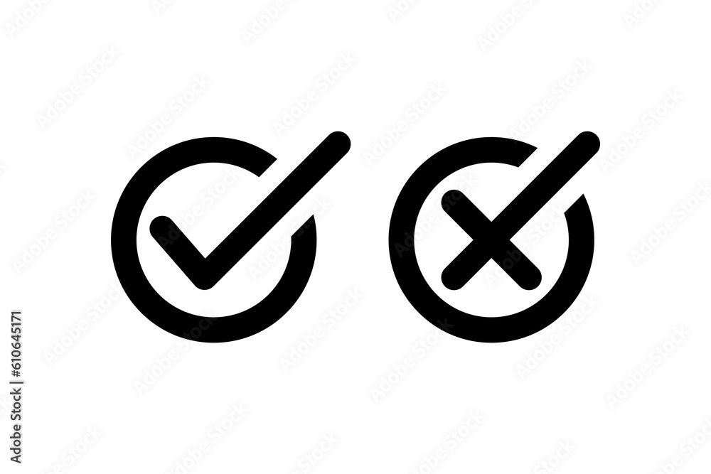 Tick and cross icon. Yes and no icon. Vector black round, circle check ...