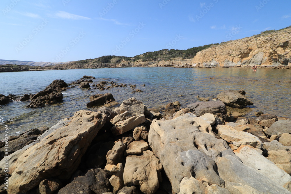 Stolac naturist stony beach on the island of Rab in Croatia Stock Photo ...