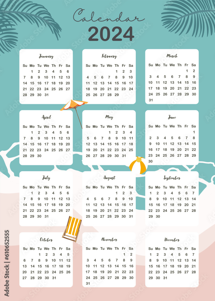 2022 table calendar week start on Sunday with beach that use for ...