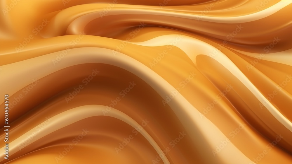 Liquid sweet melted caramel. Wavy abstract background. Peanut butter ...