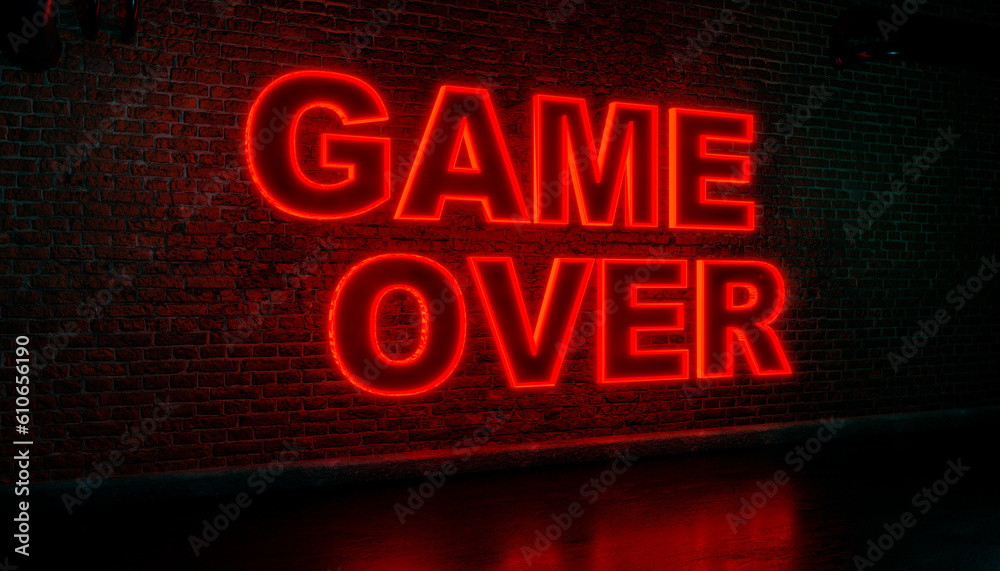 Game Over. Text illuminated in red glowing capital letters against ...