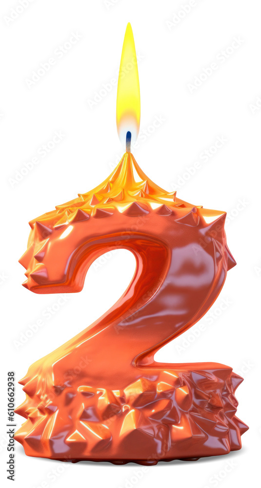 Birthday candle of number 2 for 2snd year anniversary. Glowing figure ...