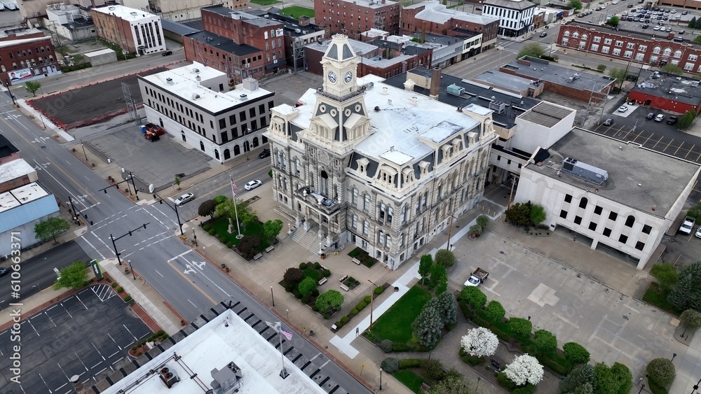 Downtown Zanesville Ohio known for Y bridge and county courthouse. A ...