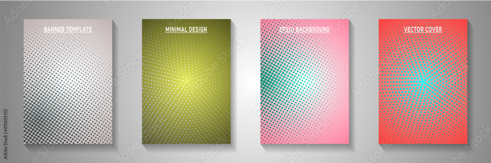 Flat point screen tone gradation front page templates vector collection ...