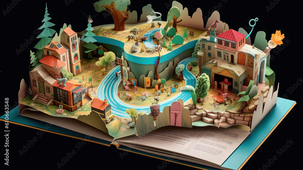 Book with a popup papercut art castle Stock Illustration | Adobe Stock