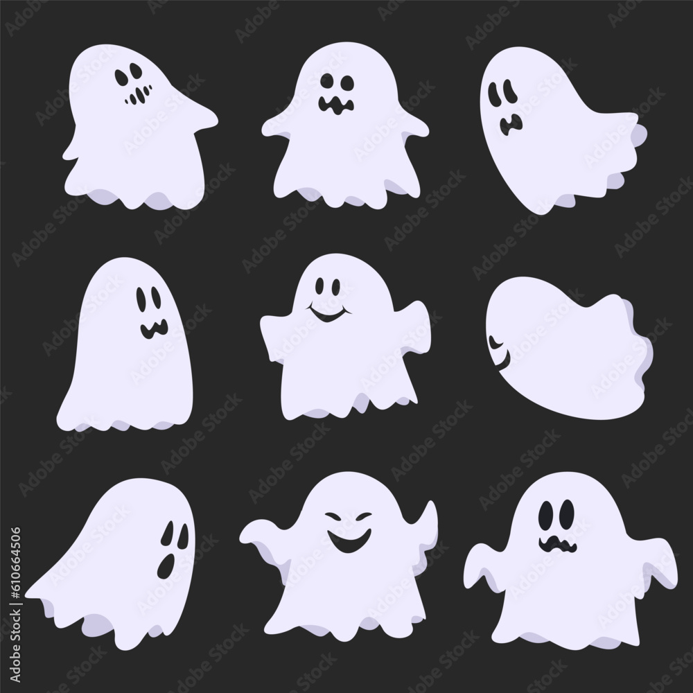 Cartoon halloween ghost, ghosted spooky spirit and mysterious phantoms ...