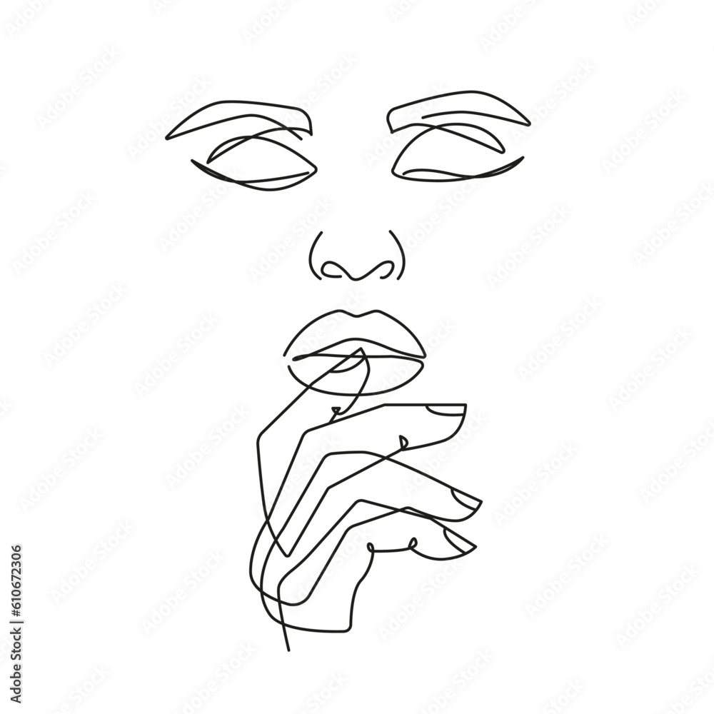 Vecteur Stock Woman Face Modern Continuous One Line Drawing. Female Art ...