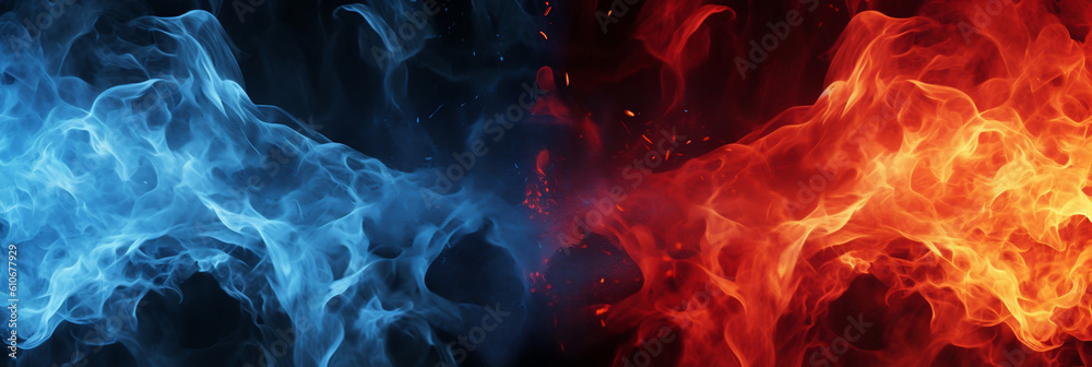 Red and blue fire background, banner, generative AI Stock Illustration ...