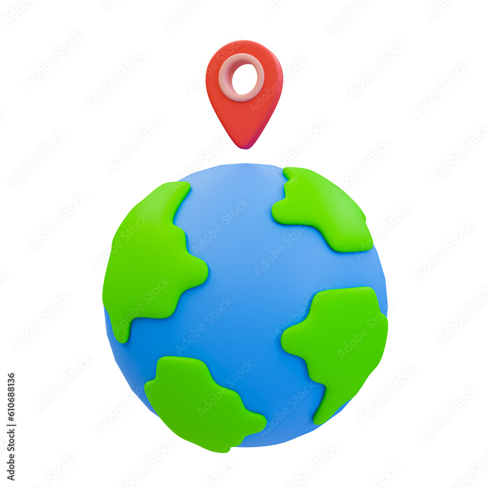 3d minimal marked location. destination symbol. world with location ...