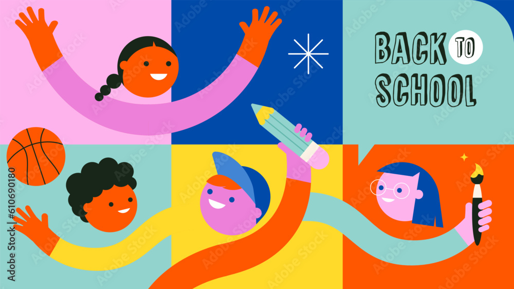 Vibrant Color Back To School background concept design. Geometrical ...