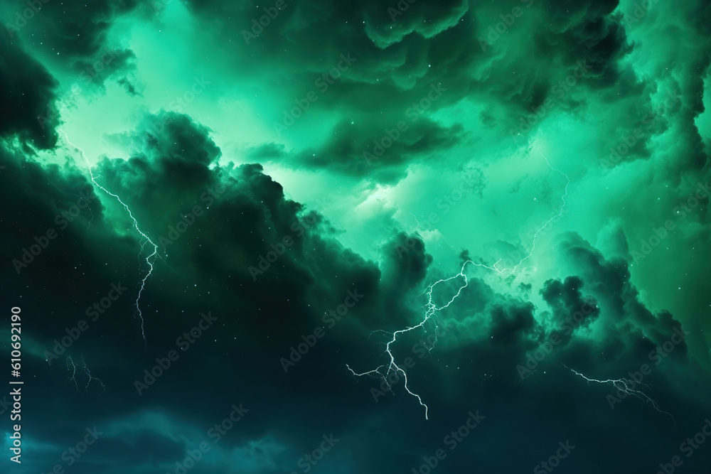 Black blue green teal night sky with clouds. Storm, wind, rain ...