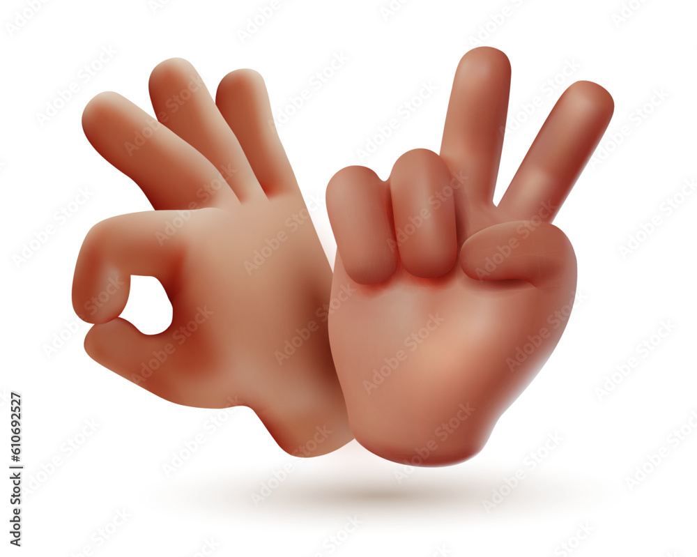 Vector illustration of two hand gesture sign ok and sign v with finger ...