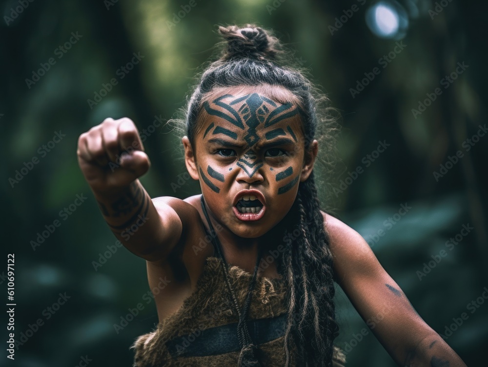 Photo & Art Print A young maori girl with a tribal face paint ...
