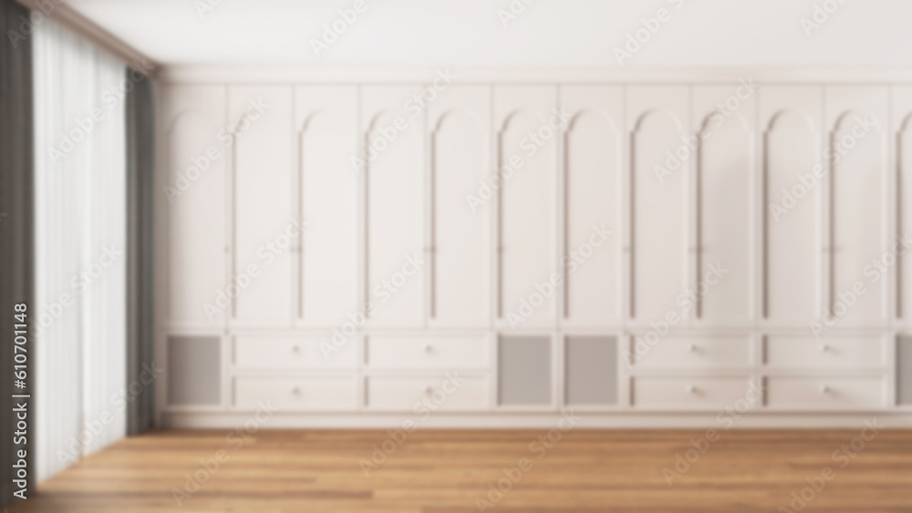 Blurred background, interior walk-in closet in simple classic style ...