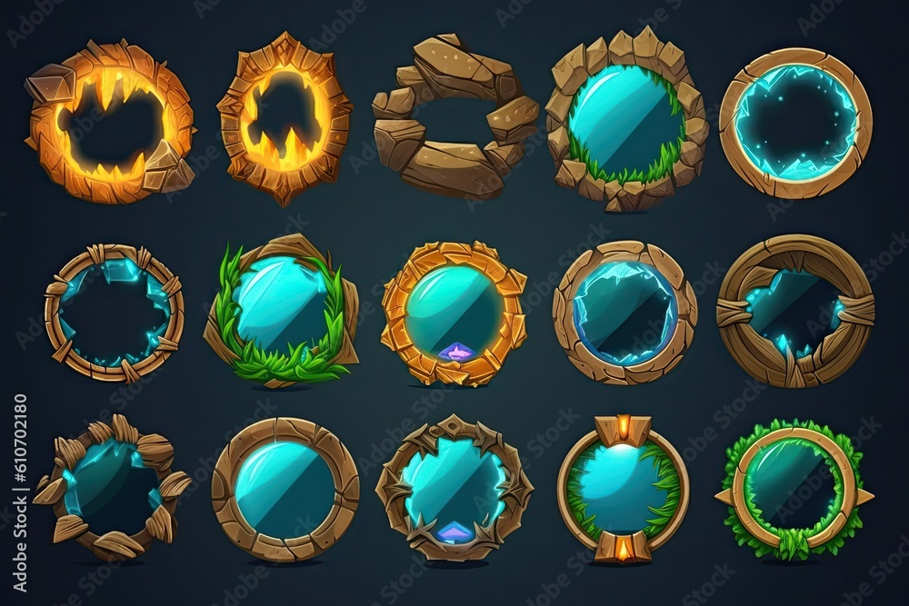 Rank circle frames, Ui game borders evolution frames for rpg game ...