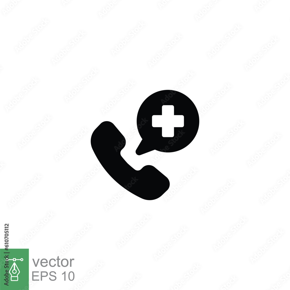 Emergency call icon. Simple solid style. First aid, telephone with ...