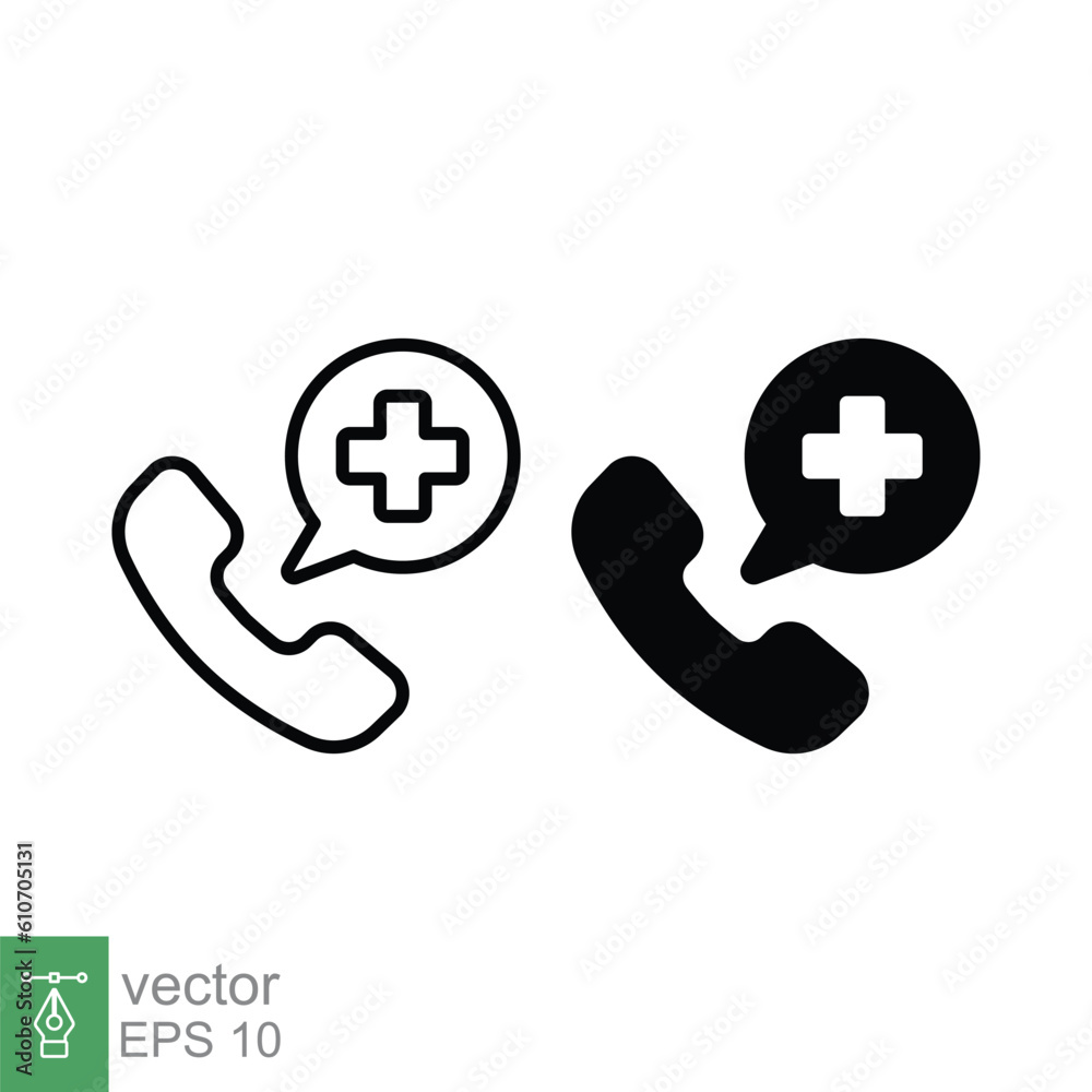 Emergency call icon. Simple outline and solid style. First aid ...