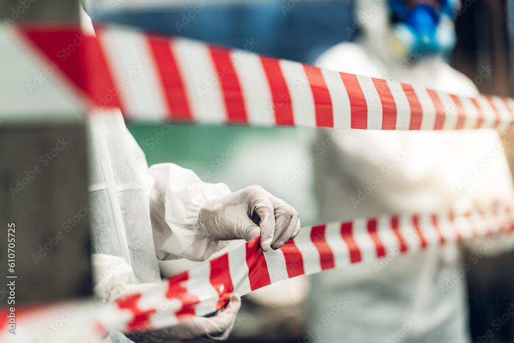 Scientist wear Chemical protection suit check danger chemical, working ...