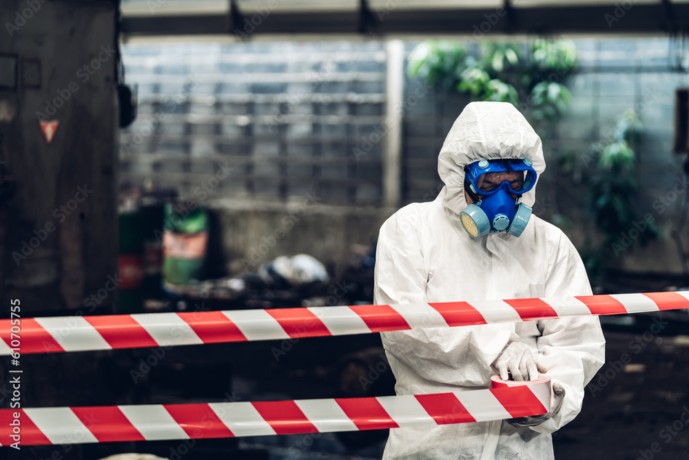 Scientist wear Chemical protection suit check danger chemical, working ...